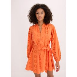 bonprix Blusenkleid aus reiner Bio-Baumwolle, orange, Gr.36, Sehr kurzes Kleid mit allover Lochstickerei und Bindeg&uuml;rtel, 100% Baumwolle (organic)