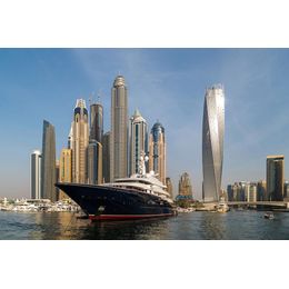 papermoon Fototapete "DUBAI-JACHT HAFEN MEER STADT VAE BURJ KHALIFA SKYLINE", B/L: 4m x 2,6m, Bahnen: 8 Stk., bunt, Schlafzimmer, Tapeten