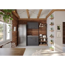 Pantryk&uuml;che Optifit, B:100cm H:210cm T:50cm, grau, Komplettk&uuml;chen-Sets, "OPTImulti", Breite 100 cm, Tiefe 50 cm, mit Sp&uuml;lenauflage