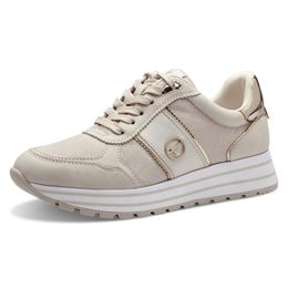 Tamaris Damen Plateausneaker, Gr. 36, beige, Lederimitat, Textil, gl&auml;nzend, metallisierte Fasern, Schuhe, Plateau, Freizeitschuh, Halbschuh,