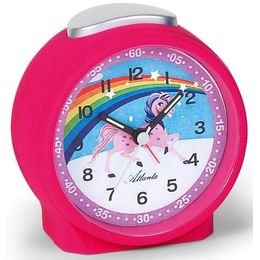 Atlanta Kinder Kinderwecker "1981-17", pink, Wecker, Quarz, Lernwecker, Einhorn, Regenbogen, Geschenkidee