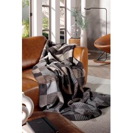 Wohndecke Biederlack, B:150cm L:200cmbeige, Baumwolle, Polyacryl, Polyester, Wohndecken, "Shadow Check", Karomuster in Flechtoptik