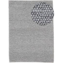 Teppich CarpetFine, B:200cm H:16mm L:290cm, grau, Polyester, Wolle, Wohnzimmer, Teppiche, "Calo", Handweb Teppich, Uni Farben, meliert, handgewebt,