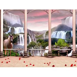 papermoon Fototapete "Fantasiewelt mit Wasserf&auml;llen", B/L: 4m x 2,6m, Bahnen: 8 Stk., bunt, Schlafzimmer, Tapeten