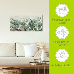 Wandbild Artland, B:60cm H:30cmfarbe bild(er): gr&uuml;n, Leinwand, Wohnzimmer, Bilder, "Exotischer Floral Garten Landschaft", als Alubild, Leinwandbild,