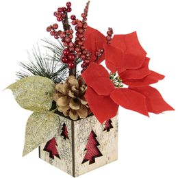 I.GE.A. Winterliche Kunstpflanze "Gesteck mit Poinsettia im Topf, Weihnachtsstern, Weihnachtsdeko", &Oslash;/H: 15cm x 26cm, 1 Stk., rot, Kunstpflanzen,