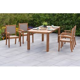 Garten-Essgruppe Merxx, beige, Massivholz, Wicker/Kunststoffgeflecht, Sitzm&ouml;bel-Sets, "&raquo;Castilla&laquo;", Tisch: LxB: 185x90 cm
