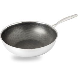 HENSSLERS Wok, &Oslash; 28cm + H&ouml;he 12,5cm, silber, Pfannen, 3-Schicht Materia, Wabenstruktur und Antihaftbeschichtung, Induktion