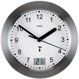 AMS Funkwanduhr "F5925", B/H/L: 6cm, grau, Wanduhren, Quarz,Metall,Glas,Wohnzimmer,Esszimmer,K&uuml;che,Arbeitszimmer,B&uuml;ro,Flur