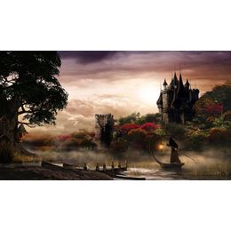 papermoon Fototapete "Mystery Lake und Castle", B/L: 4m x 2,6m, Bahnen: 8 Stk., bunt, Schlafzimmer, Tapeten