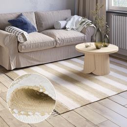 Teppich, B:120cm H:10mm L:170cm, beige, MyFlair M&Ouml;BEL & ACCESSOIRES, Baumwolle, Polyester, Wohnzimmer, Teppiche, "Karim", Handweb Teppich, gestreift,