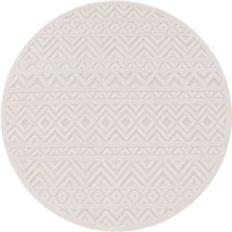 Teppich Paco Home, H:14mm &Oslash;:120cm, beige, Polypropylen, Wohnzimmer, Teppiche, "Livorno 673", Uni-Farben, Scandi, Rauten Muster, Hoch-Tief Effekt,