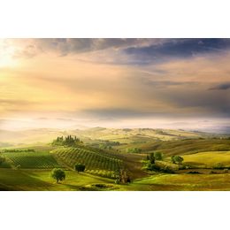 papermoon Fototapete "Photo-Art ARNAUD BRATKOVIC, PODERE BELVEDERE'S SUNRISE", B/L: 5m x 2,8m, Bahnen: 10 Stk., bunt, Schlafzimmer, Tapeten
