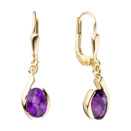 Jobo Damen Paar Ohrh&auml;nger, Gelbgold 333, gold, Gelbgold 333, Ohrringe, 333 Gold mit Amethyst