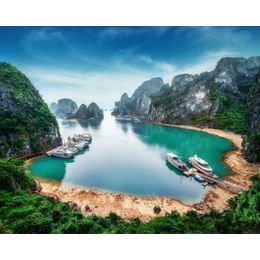 papermoon Fototapete "BUCHT-VIETNAM MEER SEE FLUSS GEBIRGE WALD HIMMEL SONNE", B/L: 4m x 2,6m, Bahnen: 8 Stk., bunt, Schlafzimmer, Tapeten