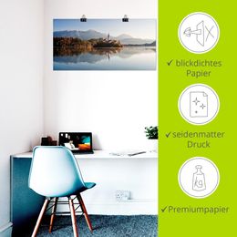 Wandbild Artland, B:150cm H:75cmfarbe bild(er): blau, Papier, Wohnzimmer, Bilder, "Herbst am Bleder See Slowenien", als Alubild, Leinwandbild,