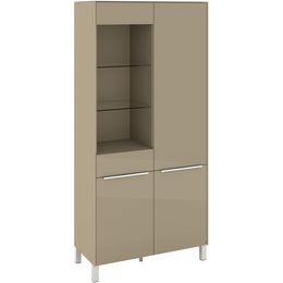 Standvitrine, B:92cm H:197cm T:42cm, beige, SET ONE BY Musterring, Glas, Holzwerkstoff, Schr&auml;nke, "Reno", Mit Vierkantfu&szlig; in diversen Farben, 197 cm