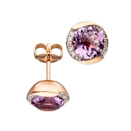 Jobo Damen Paar Ohrstecker "Ohrringe mit Amethyst und 20 Diamanten", 9,3mm, SI = kleine Einschl&uuml;sse, Diamanten Ros&eacute;gold 585, rosa, Diamanten,