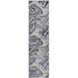 L&auml;ufer FLAIR RUGS, B:80cm H:12mm L:300cm, blau, Kunstfaser, Flur, Teppiche, "Marbled", dezenter Glanz, mehrfarbig, modernes Marmor-Design,