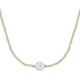 Smart Jewel Damen Collier "mit Edelstein-Kugeln + Muschelkern-Perle, Silber 925", 45cm, Silber 925 (Sterlingsilber), gr&uuml;n, Silber 925