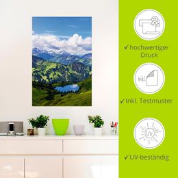 Wandbild Artland, B:60cm H:90cm, gr&uuml;n, Vinyl, Wohnzimmer, Bilder, "Nebelhorn bei Obersdorf Alpen Seealpsee", als Alubild, Leinwandbild, Poster,