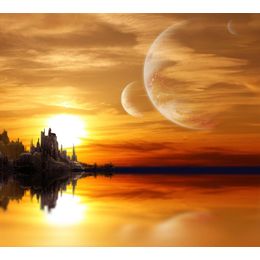 papermoon Fototapete "Fantasie Landschaft", B/L: 5m x 2,8m, Bahnen: 10 Stk., bunt, Schlafzimmer, Tapeten