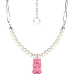 Thomas Sabo Damen Kette mit Anh&auml;nger "Thomas Sabo x HARIBO Schmuck: Gliedercollier mit Goldb&auml;r", 45, Perlen Silber 925 (recycelt), wei&szlig;, Perlen,