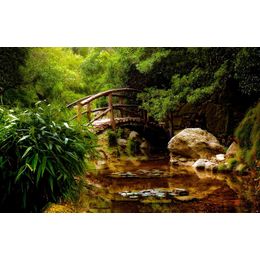 papermoon Fototapete "Br&uuml;cke im Wald", B/L: 5m x 2,8m, Bahnen: 10 Stk., bunt, Schlafzimmer, Tapeten