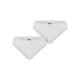 Urban Classics Damen Panty "Urban Classics Ladies Allover Lace Brazilian 2-Pack", Gr. Mwei&szlig;, wei&szlig;, 90% Nylon, 10% Elasthan, unifarben, Unterhosen