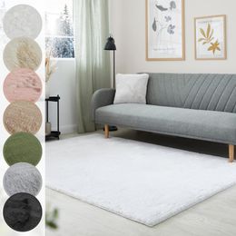 Fellteppich LUXOR living, B:80cm H:30mm L:150cm, wei&szlig;, Kunstfaser, Teppiche, "Novara", Kunstfell, Kaninchenfell-Haptik, besonders weicher Hochflor