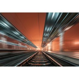 papermoon Fototapete "Tunnel mit Schienen", B/L: 4m x 2,6m, Bahnen: 8 Stk., bunt, Schlafzimmer, Tapeten