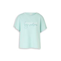 Tom Tailor Damen Loose Fit Scuba T-Shirt mit Print, blau, Uni, Gr. M