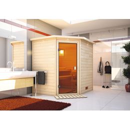Karibu Sauna "Mia (Fronteinstieg)", (ohne Ofen), beige, Saunen, inklusive Ofenschutzgitter und T&uuml;r