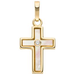 Jobo Damen Kettenanh&auml;nger "Anh&auml;nger Kreuz", P1 = bei 10-facher Vergr&ouml;&szlig;erung erkennbare Einschl&uuml;sse, Diamanten Gelbgold 375, gelb, Diamanten, Gelbgold
