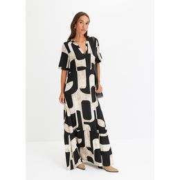 bonprix Maxikleid aus softem Viskose-Mix, schwarz, Gr.44/46 (L), Jersey-Maxikleid mit graphischem Print, aus Viskose