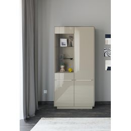Standvitrine, B:92cm H:193cm T:42cmtaupe matt lack, glas taupe glanz, SET ONE BY Musterring, Glas, Holzwerkstoff, Schr&auml;nke, "Reno", Mit Sockel in
