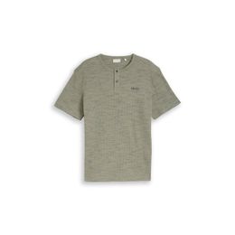Tom Tailor Herren Henley T-Shirt in Melange-Optik, gr&uuml;n, Meliert, Gr. XXL