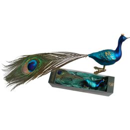 Weihnachtsbaumklammer "Pfau, Weihnachtsdeko, Christbaumschmuck", B:5cm H:7cm T:28cm, blau, KREBS GLAS LAUSCHA, Weihnachtsbaumschmuck, mundgeblasen