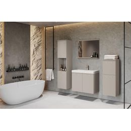 Badm&ouml;bel-Set Welltime, B:120cm H:133cm T:34,5cm, beige, Holzwerkstoff, Kastenm&ouml;bel-Sets, "PARLA", Waschtisch inkl. Waschbecken, Spiegel, Hochschrank