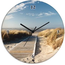 Wanduhr Artland, T:1,8cm, beige, Wohnzimmer, Wanduhren, "Nordseestrand auf Langeoog - Steg", wahlweise mit Quarz- oder Funkuhrwerk, lautlos ohne