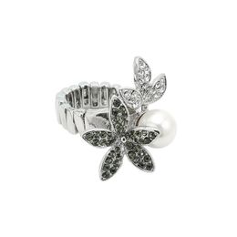 Damen Fingerring "Bl&uuml;tenzauber", Messing, grau, Collezione Alessandro, Messing, Fingerringe
