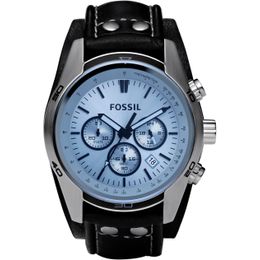 Fossil Herren Chronograph "COACHMAN", schwarz, Armbanduhren, Quarzuhr, Armbanduhr, Herrenuhr, Stoppfunktion, Datum, Lederarmband