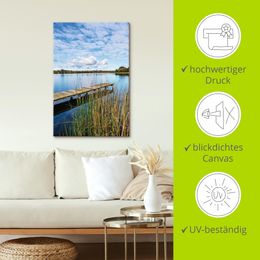 Wandbild Artland, B:40cm H:60cmfarbe bild(er): blau, Leinwand, Wohnzimmer, Bilder, "Steg am Krakower See im Dorf Serrahn", als Alubild, Leinwandbild,