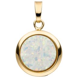Jobo Damen Kettenanh&auml;nger, Gelbgold 375, gelb, Gelbgold 375, Schmuckanh&auml;nger, 375 Gold mit Opal rund 13 mm