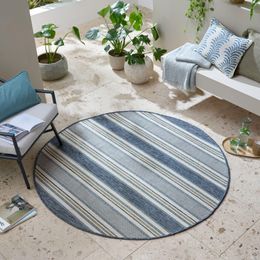 Teppich FLAIR RUGS, H:4mm &Oslash;:160cm, blau, Kunstfaser, Wohnzimmer, Teppiche, "Roma Stripe", Roma Stripe Indoor Outdoor-Teppichl&auml;ufer