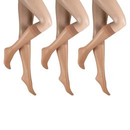 Hudson Damen Feinkniestr&uuml;mpfe "Kniestrumpf Simply Shine 15 3-Pack", Gr. 39, beige, Obermaterial: 86% Polyamid PA. 14% Elasthan EL., Socken