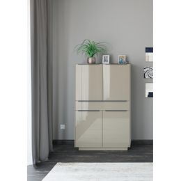 Highboard, B:92cm H:148cm T:42cmtaupe matt lack, glas taupe glanz, SET ONE BY Musterring, Glas, Holzwerkstoff, Wohnzimmer, Sideboards, "Reno", Mit