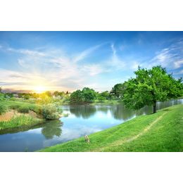 papermoon Fototapete "Fluss in Landschaft", B/L: 3,5m x 2,6m, Bahnen: 7 Stk., bunt, Schlafzimmer, Tapeten
