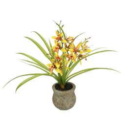 Kunstblume I.GE.A., B:39cm H:38cm L:11cm, orange, Polyester, Kunstpflanzen, "Kunstblume Schmetterling Orchidee mit Keramiktopf", Mit Bl&auml;tter