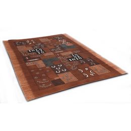 Teppich Die Hauskunst, B:120cm H:4mm L:200cm, braun, Baumwolle, Jute, Wohnzimmer, Teppiche, "Yorodian Fileli", Flachgewebe, handgewebt, mit Fransen